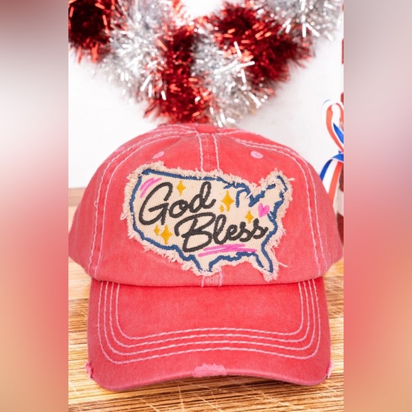 Accessories | God Bless America Baseball Cap Distressed Red Adjustable ...